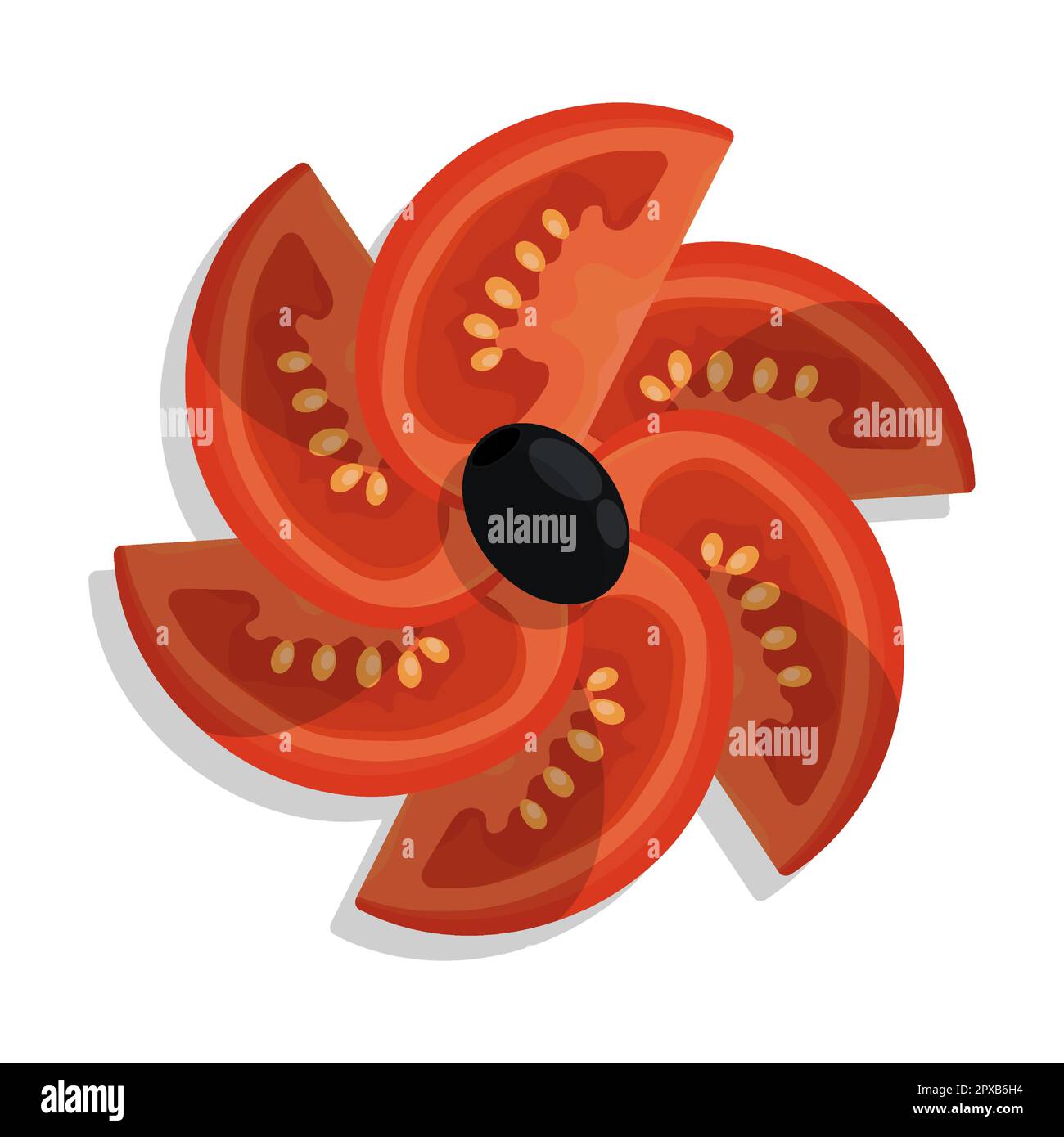 Chopped tomato slices for decorating of salads and meat dishes. Flower ...