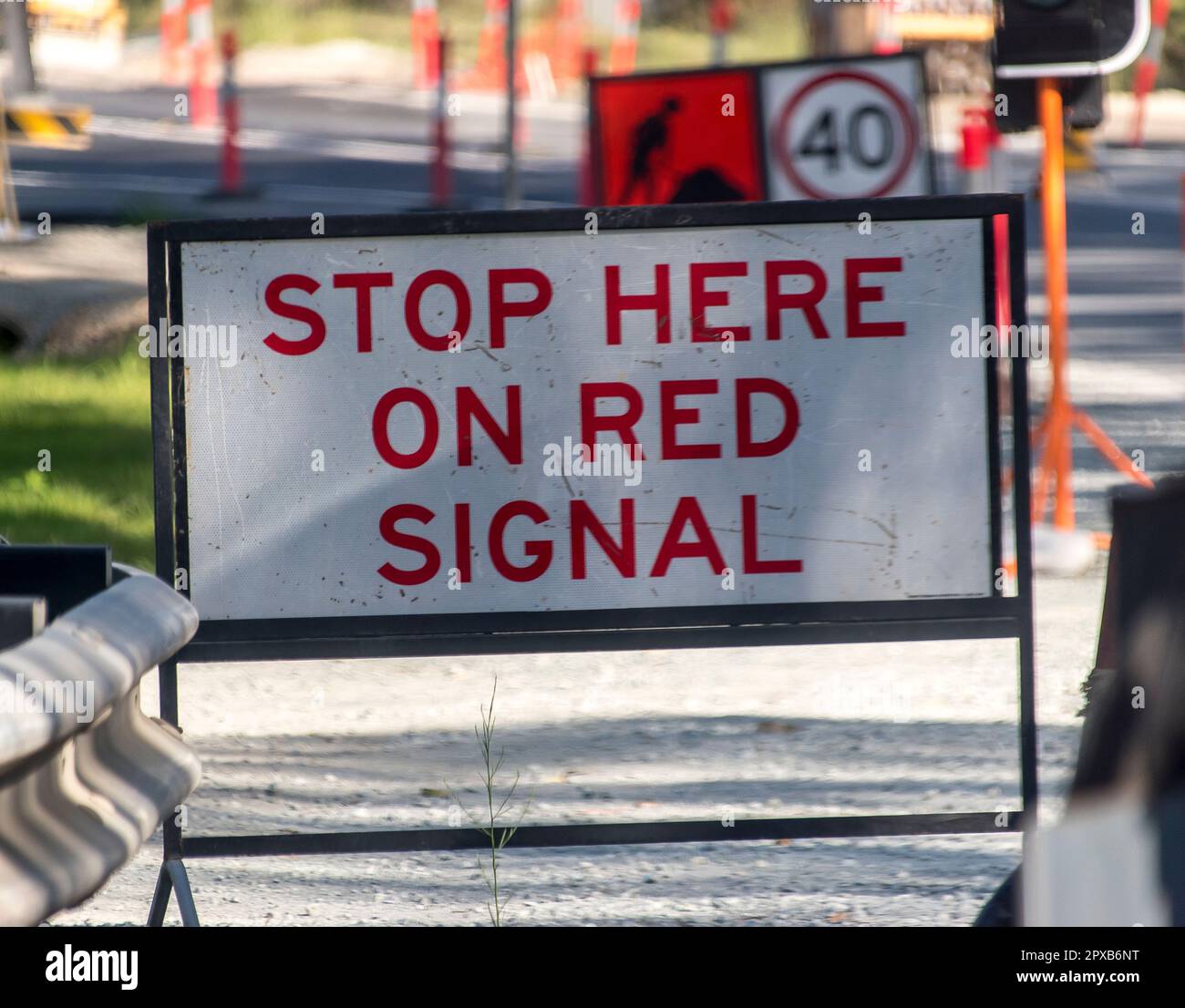 Stop sign at road works on rural road in SE Queensland, Australia ...