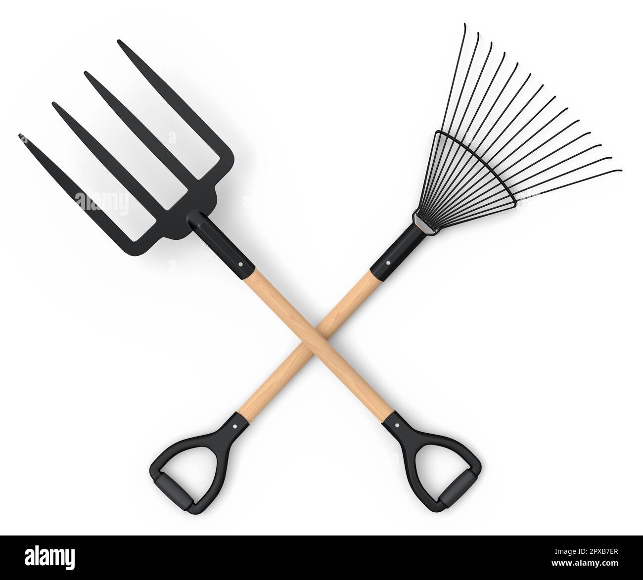 Set of garden pitchfork and rake with wooden handle for harvesting hay ...