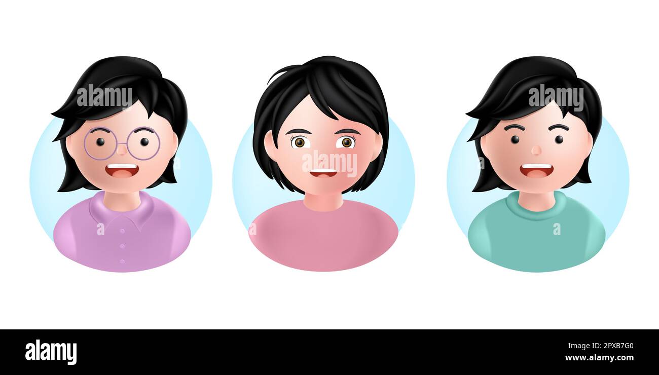 Girl cute 3d cartoon avatar vector illustration isolated on white ...