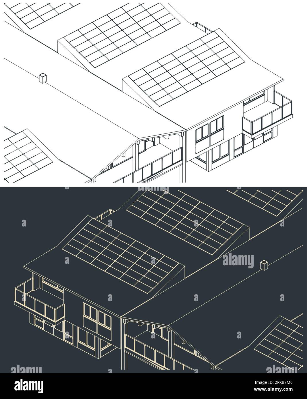 Stylized vector illustrations of blueprints of energy efficient ... Stylized vector illustrations of blueprints of energy efficient ...