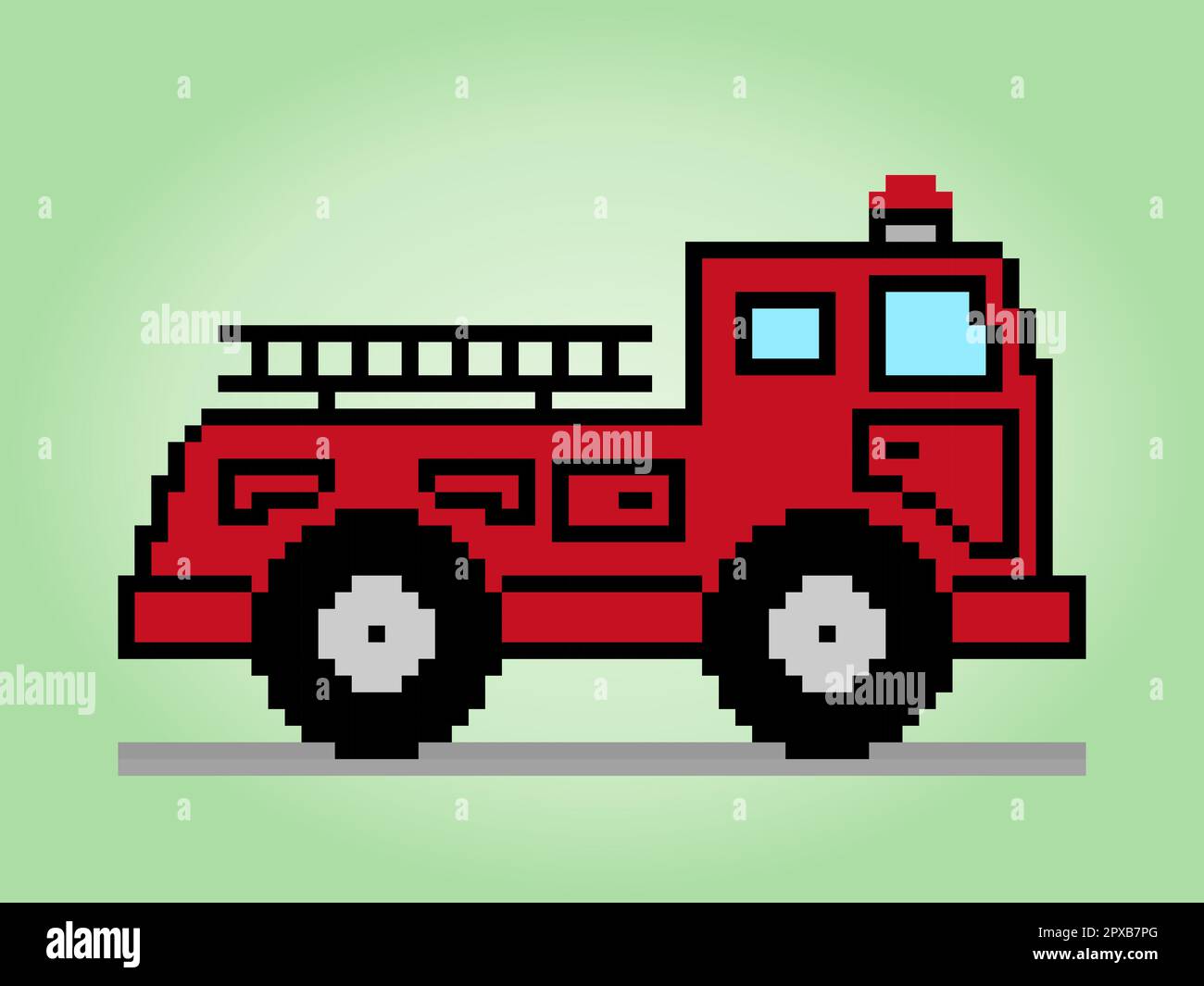 8-bit pixel fire truck image. Car in vector illustration of cross ...
