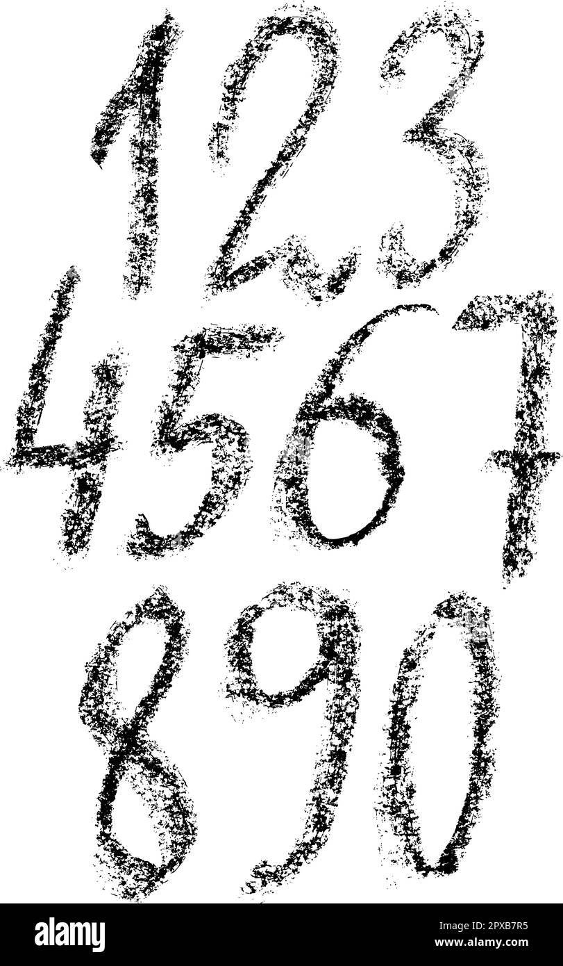 Set of Pensil Textured Numbers. Modern Chalk Lettering Stock Vector ...