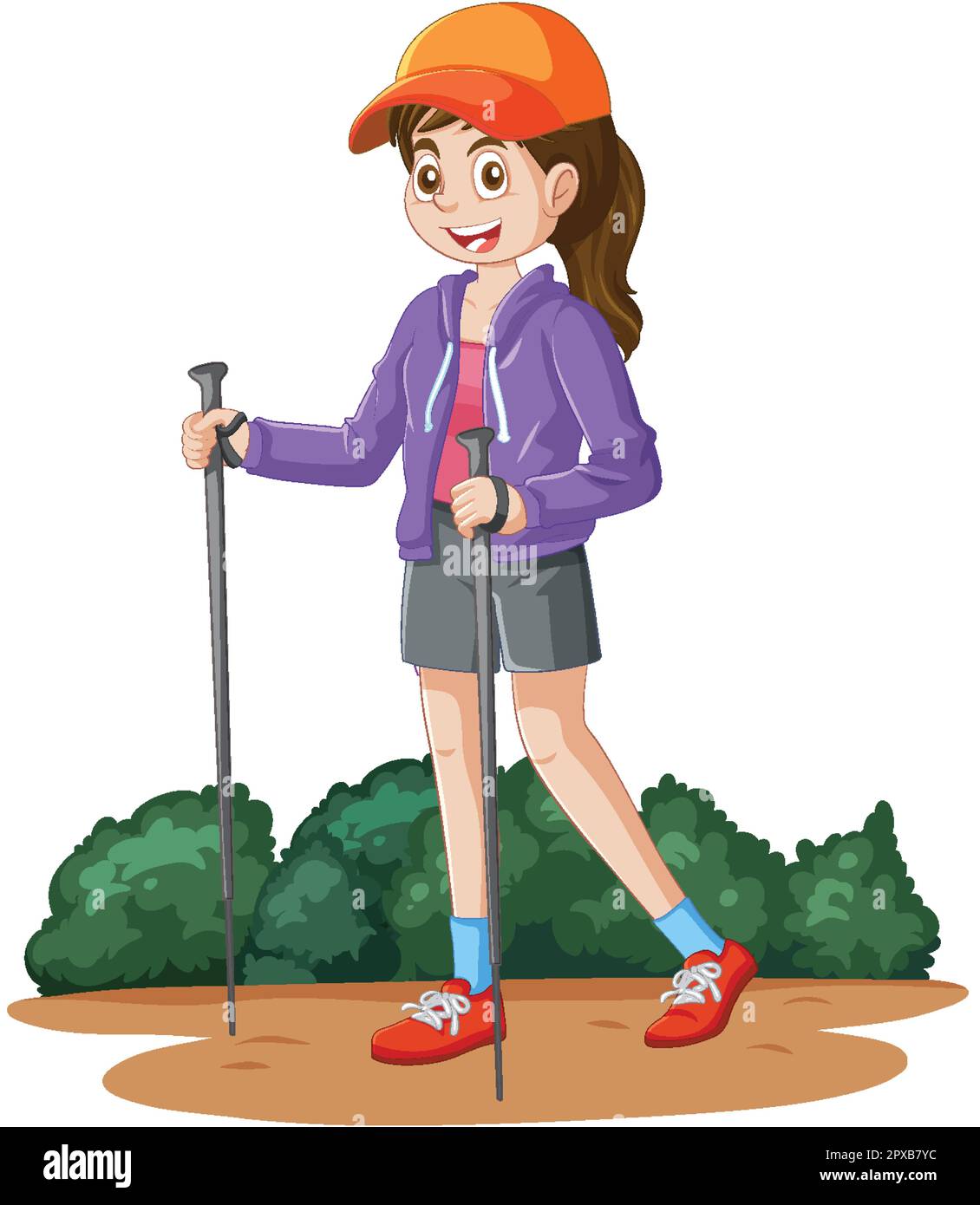 A girl trekking cartoon character illustration Stock Vector Image & Art ...