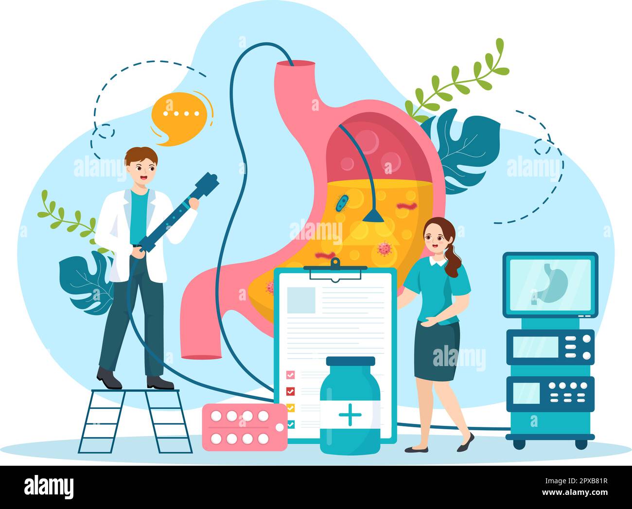 Stomach Health Gastroenterology Vector Illustration with Abdomen Pain ...