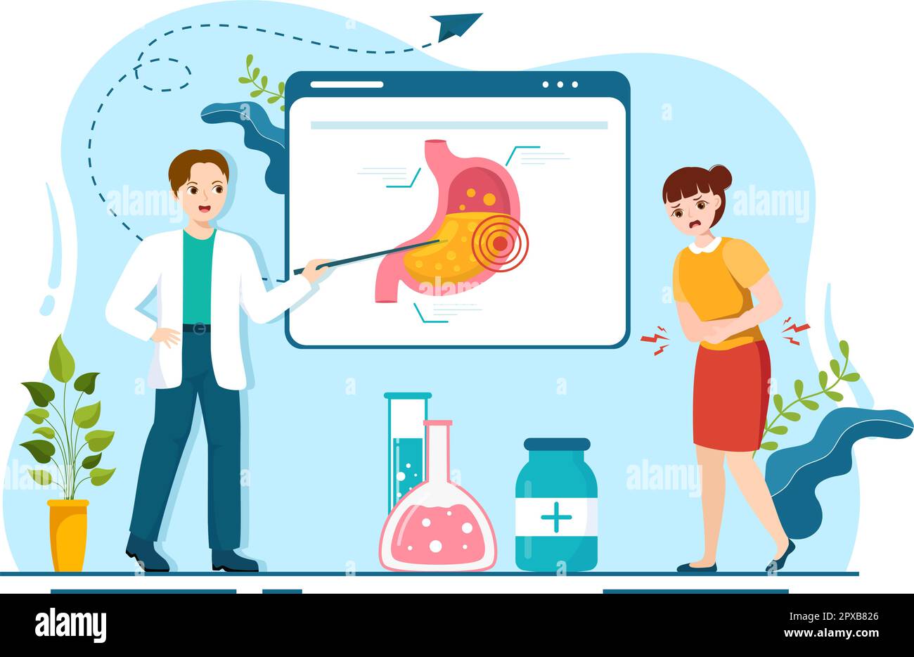 Stomach Health Gastroenterology Vector Illustration with Abdomen Pain ...