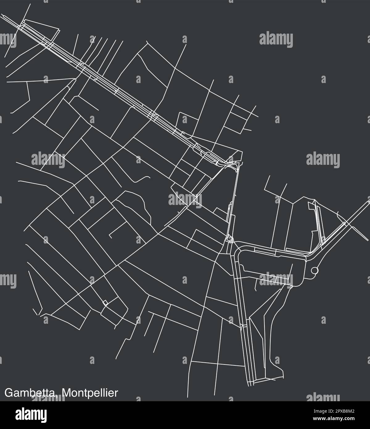 Street roads map of the GAMBETTA NEIGHBOURHOOD, MONTPELLIER Stock ...