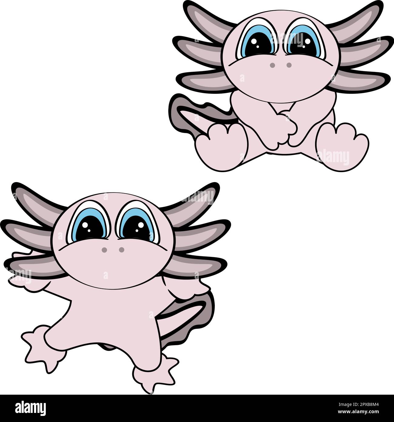 chibi baby axolotl character cartoon pack in vector format Stock Vector ...