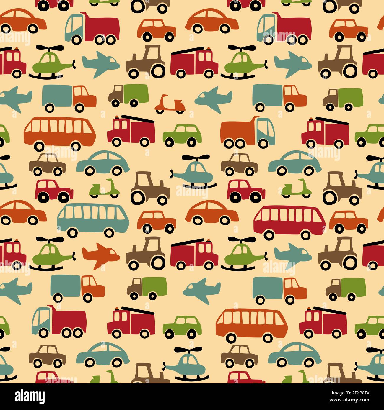 Funny print with vehicles drawn by children. Cute vehicles pattern ...