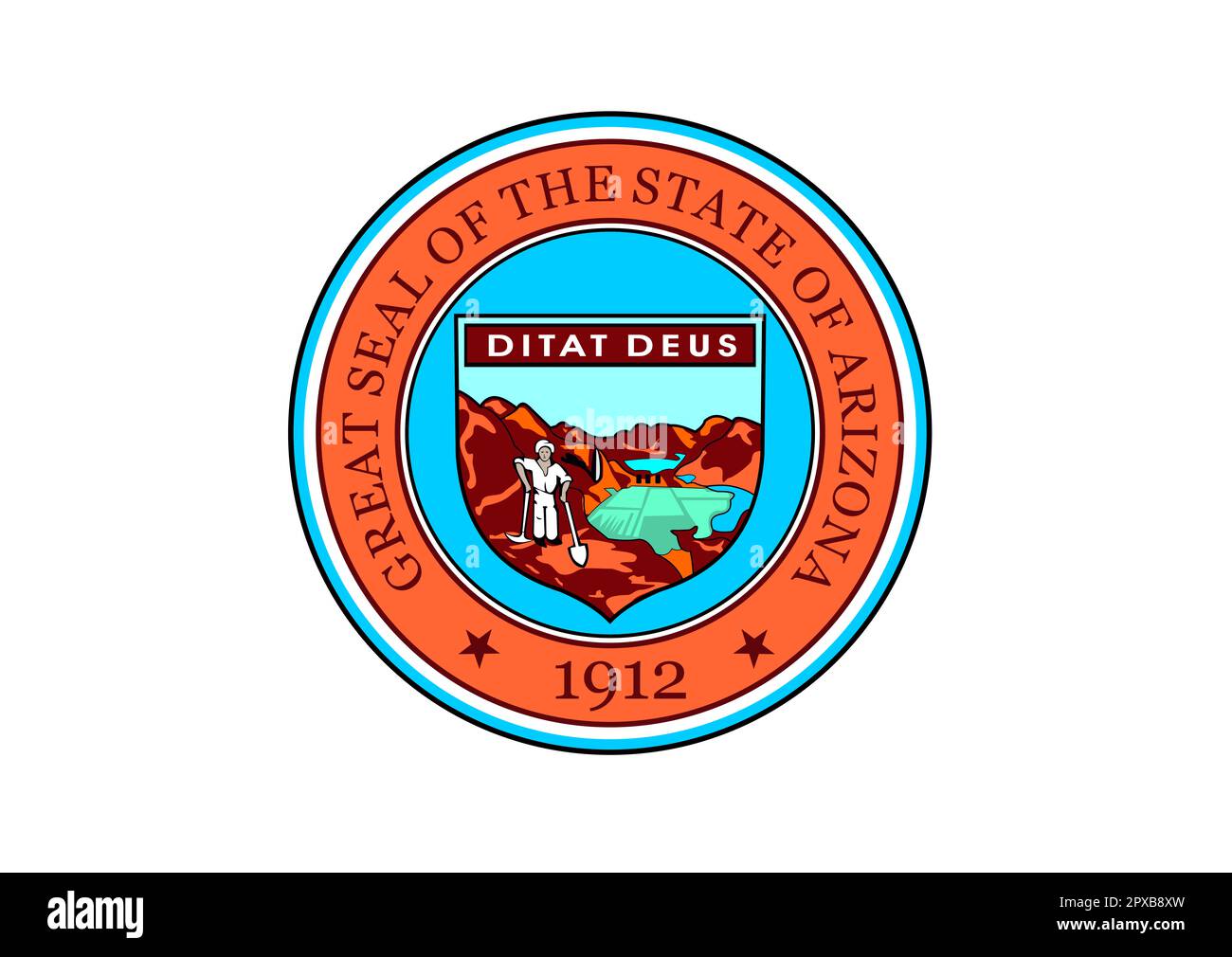 Coat of arms of the US state of Arizona on white background on fabric ...