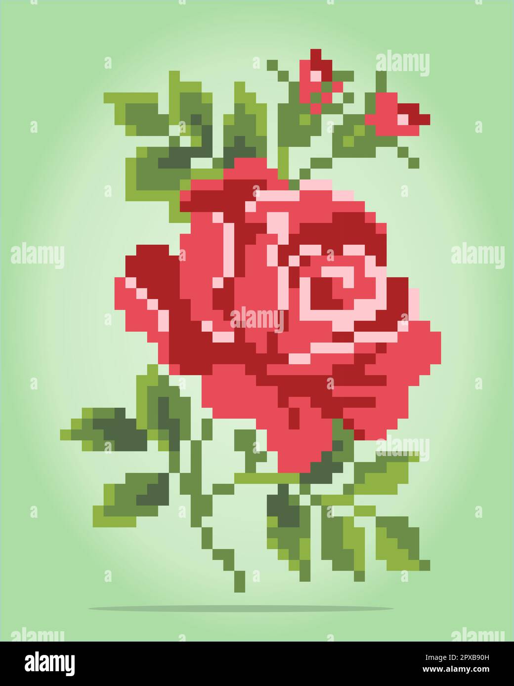 8 bit pixels of roses. Red flowers for Cross Stitch patterns, in vector ...