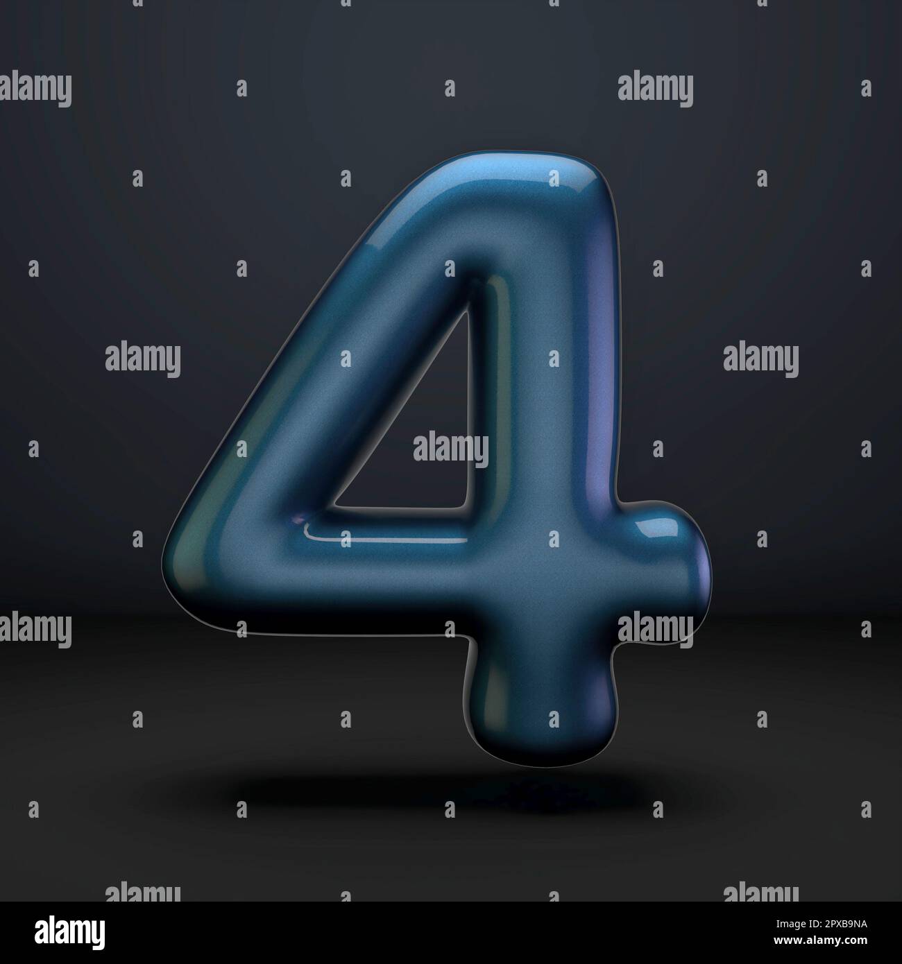 Dark blue shiny font Number 4 FOUR 3D rendering illustration isolated ...
