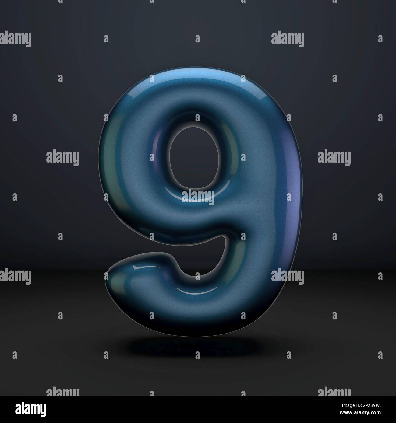Dark blue shiny font Number 9 NINE 3D rendering illustration isolated ...