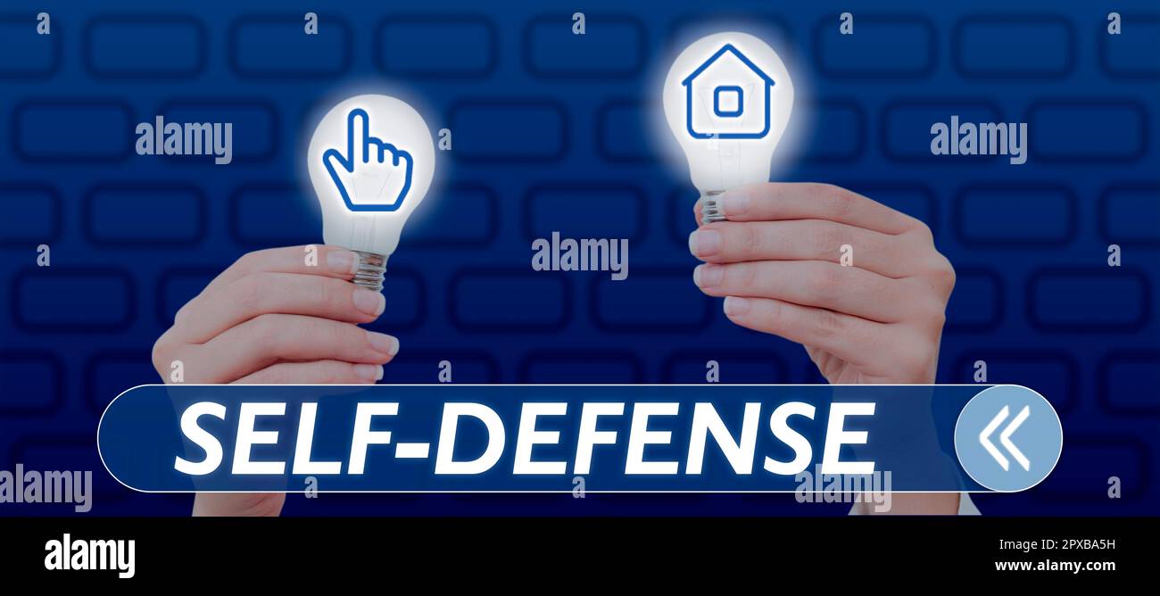 Text sign showing Self Defense, Internet Concept the act of defending ...