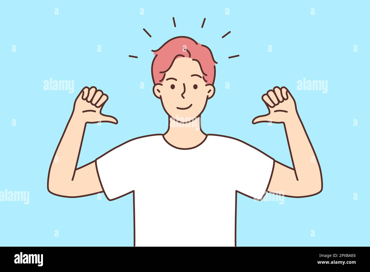 Smiling confident man point at himself. Happy male show self-confidence ...