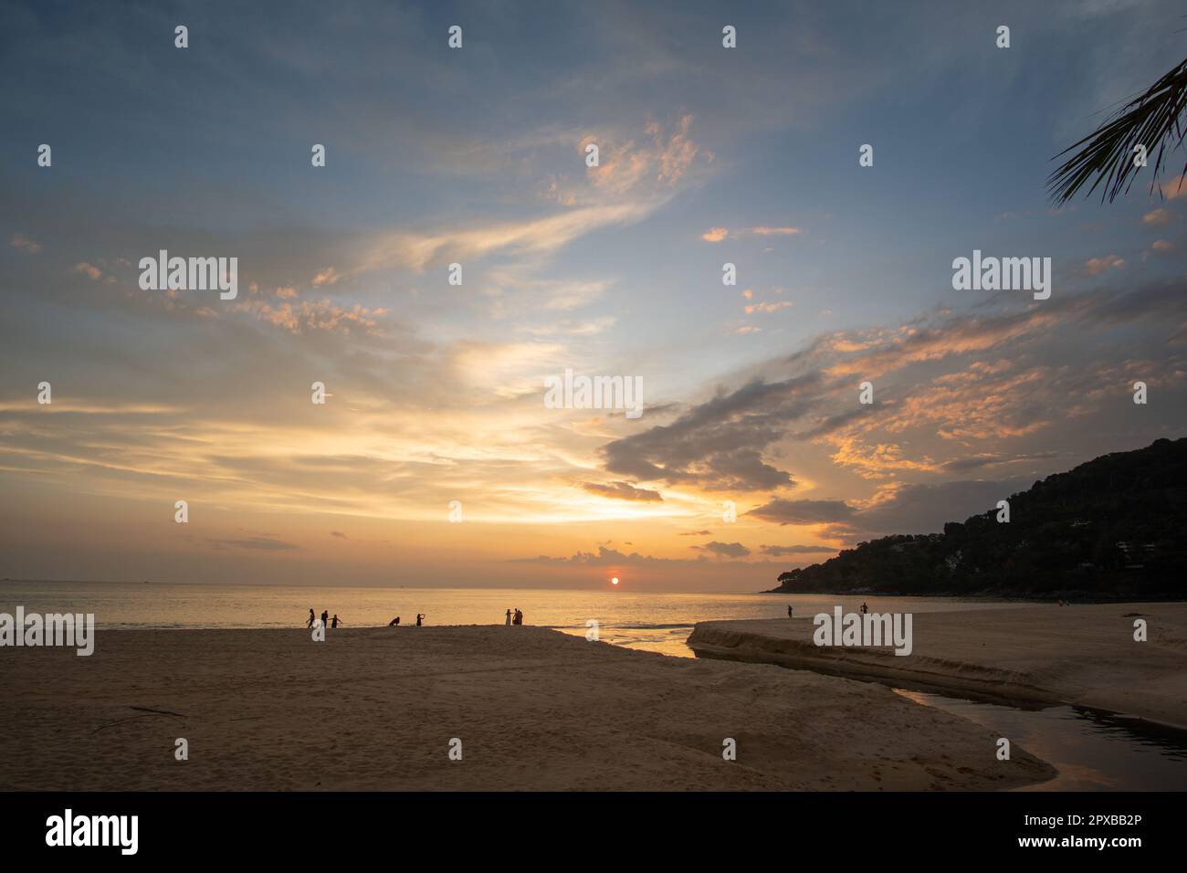 aerial view amazing sky in sunset above the ocean at Karon beach Phuket ...