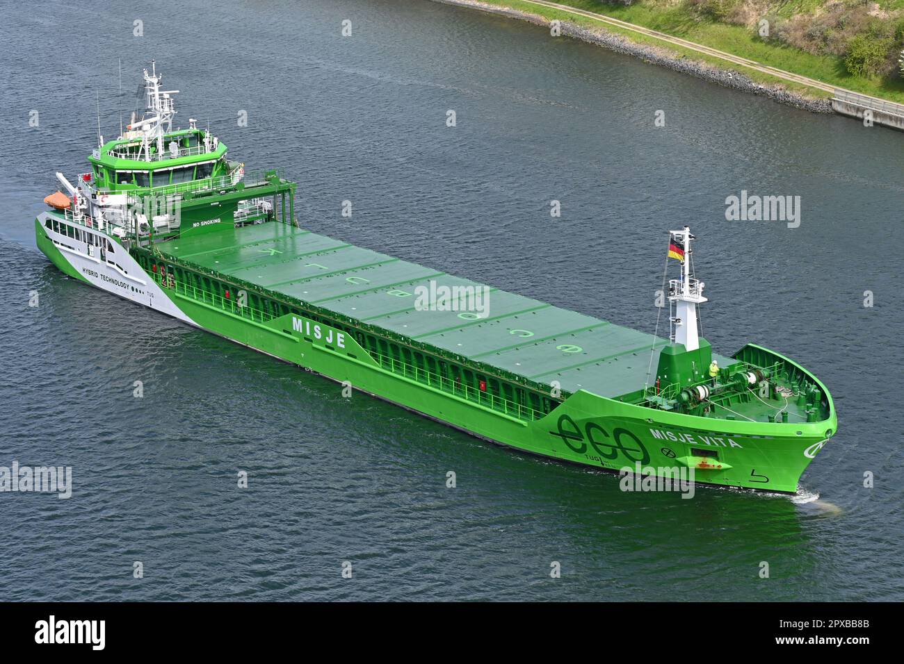 Hybrid powered General Cargo Ship MISJE VITA passing the Kiel Canal for ...