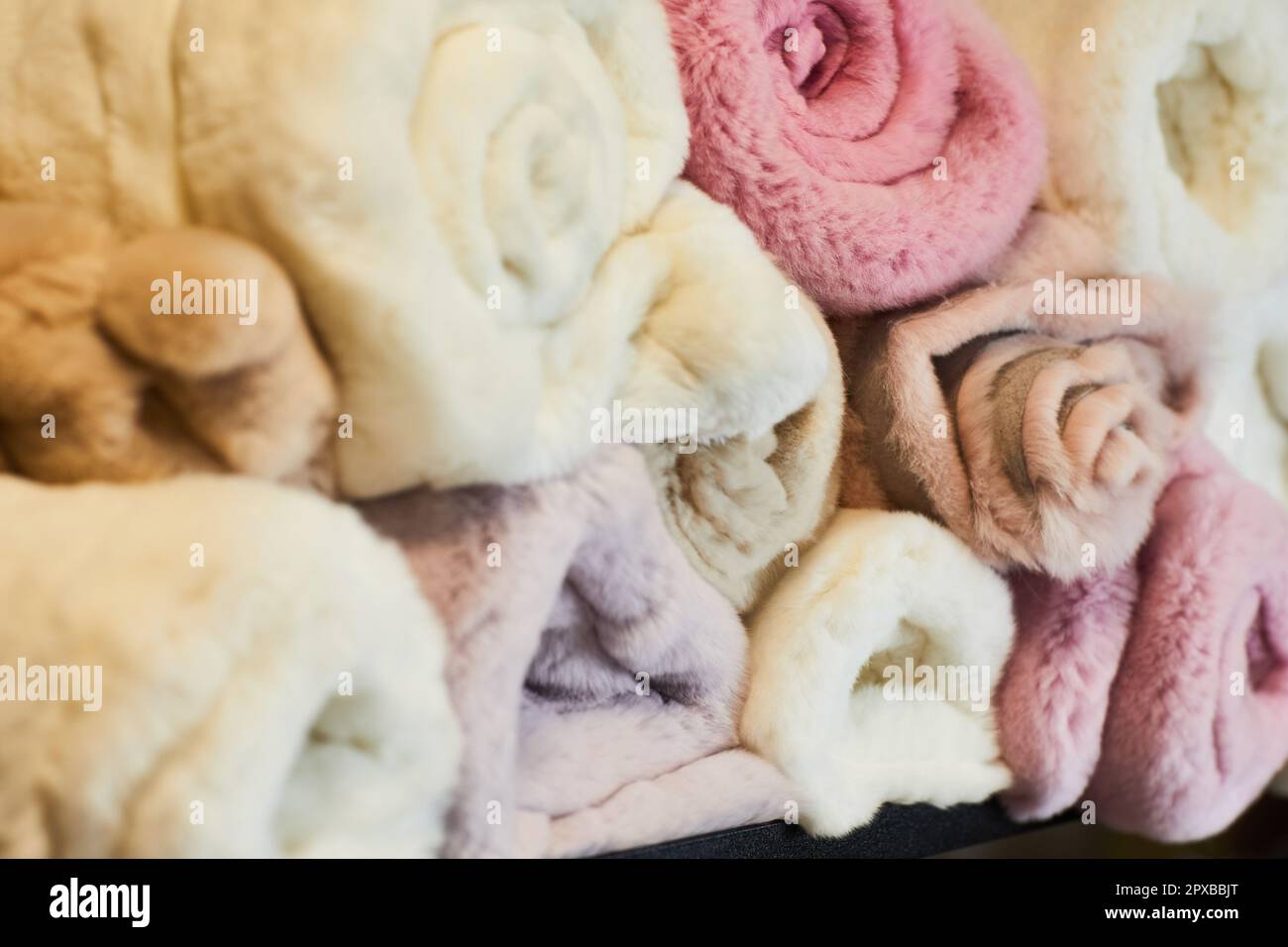 different types of Artificial fur in the store. fur fabric Stock Photo ...