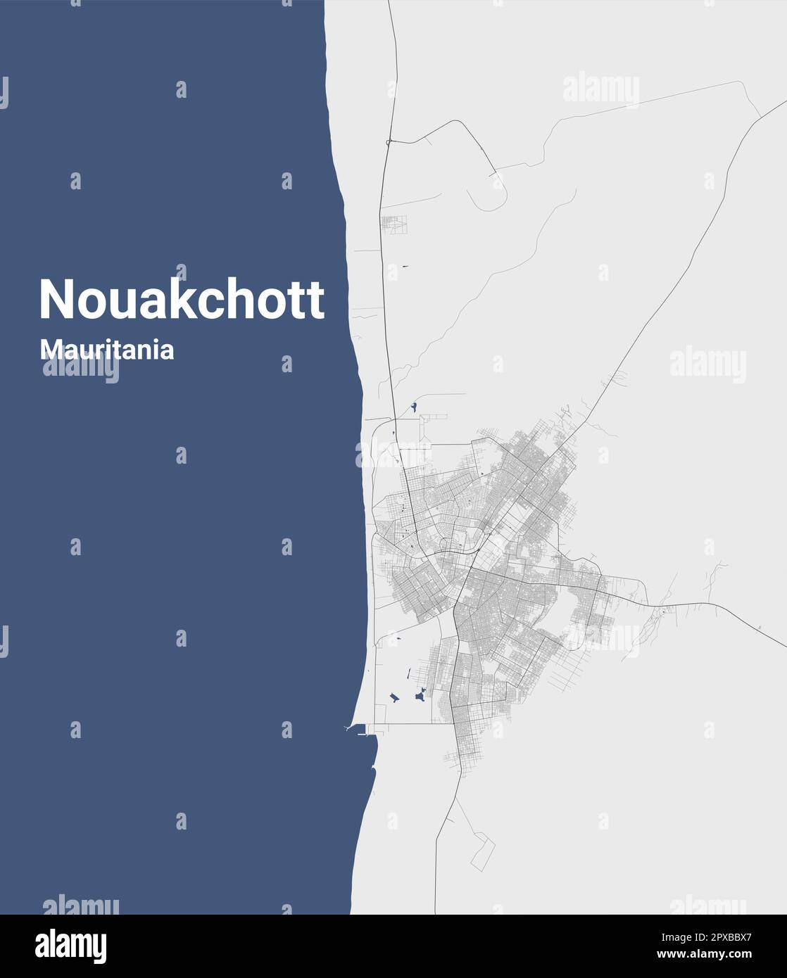 Nouakchott, Mauritania map. Detailed map of Nouakchott city administrative area. Cityscape ...