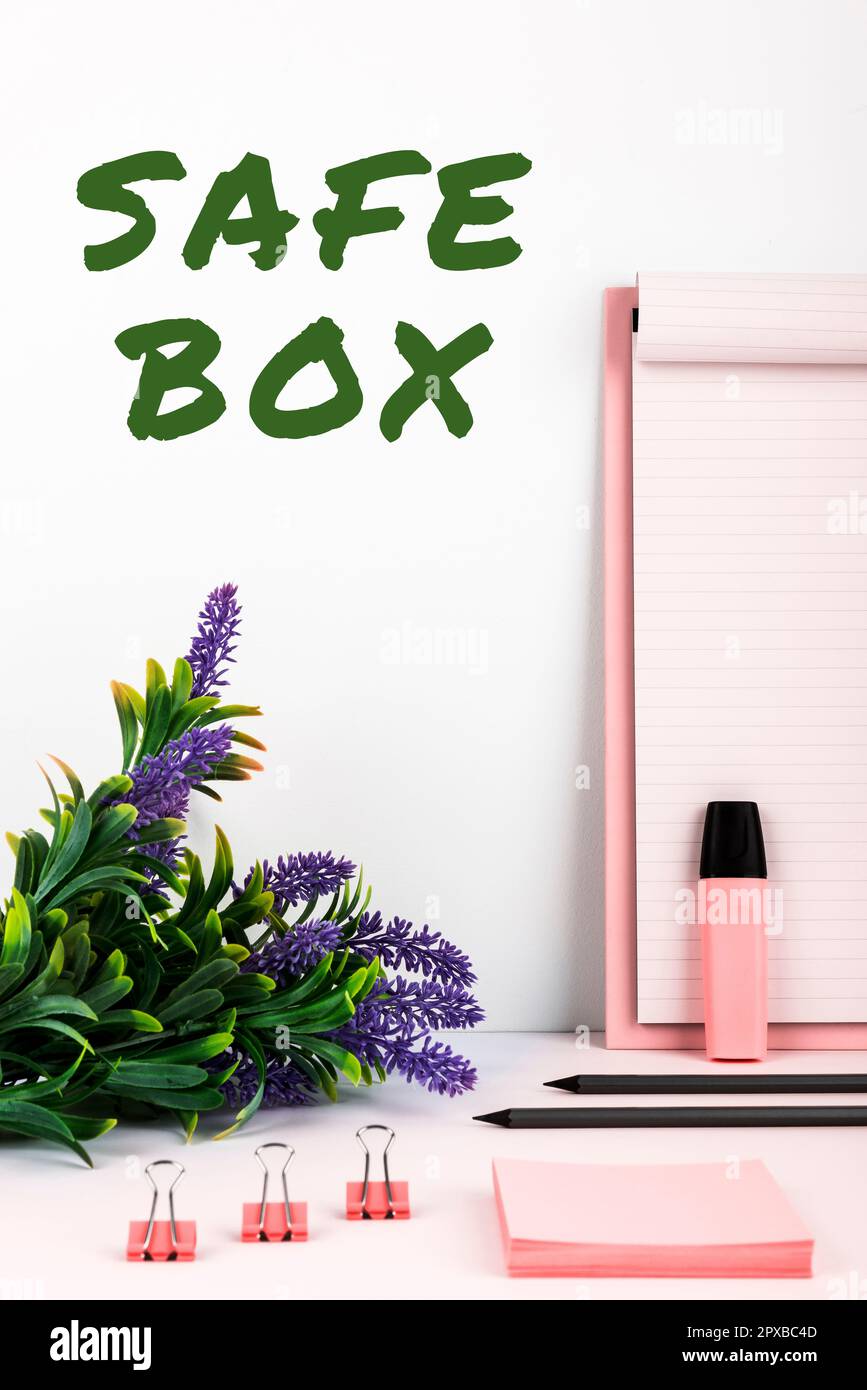 Hand writing sign Safe Box, Internet Concept A small structure where ...