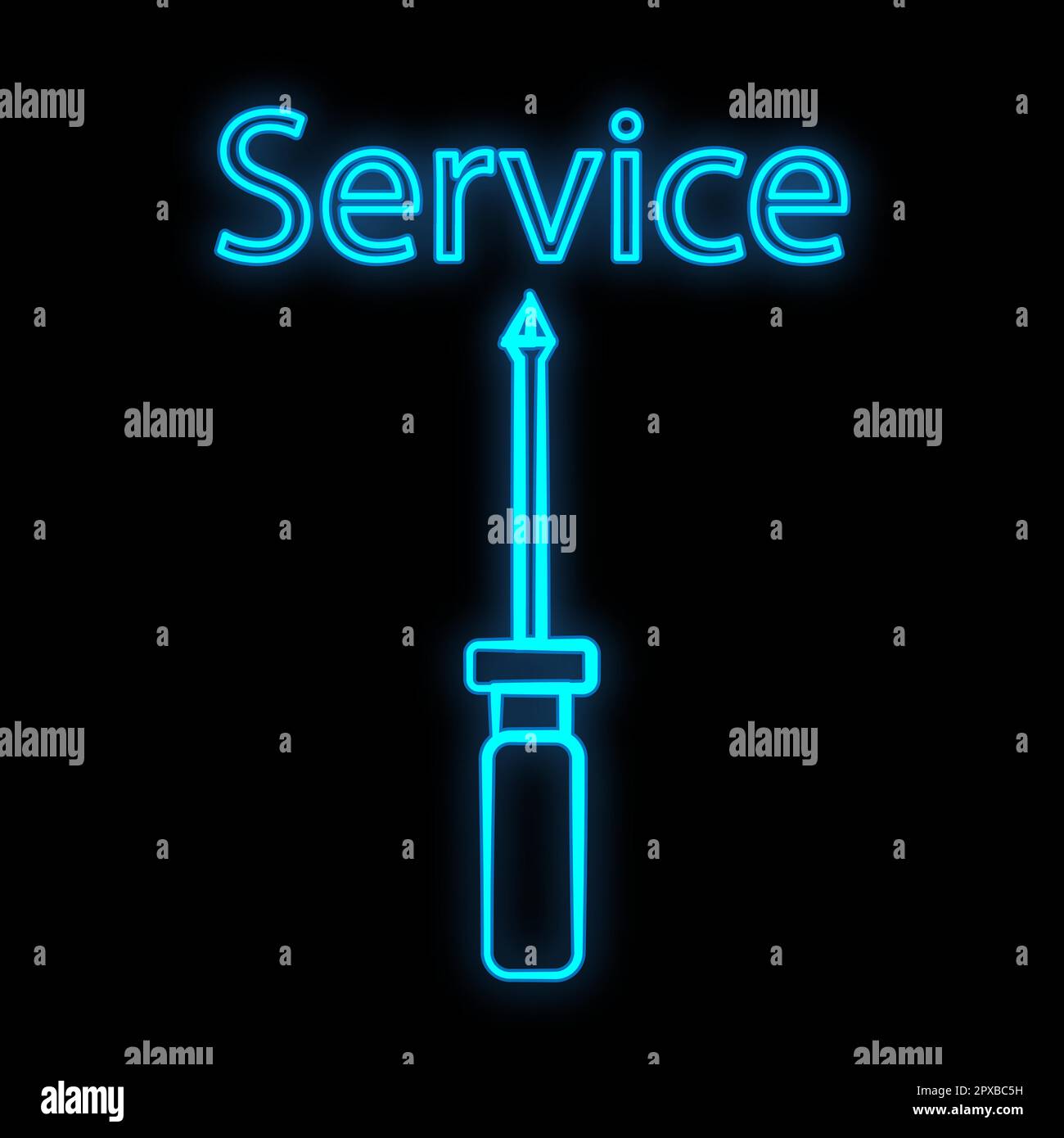 Bright luminous blue industrial digital neon sign for shop workshop ...