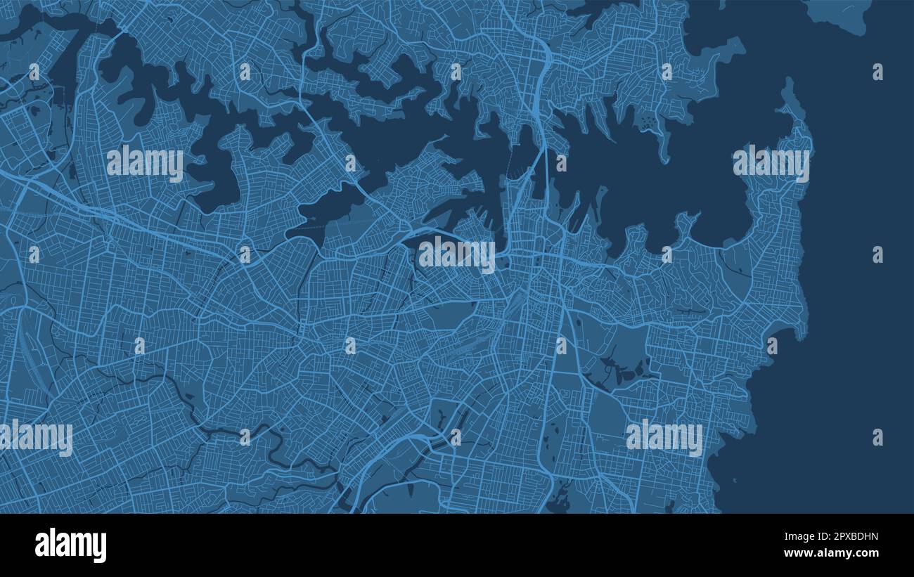 Detailed blue map of Sydney city administrative area. Royalty free ...