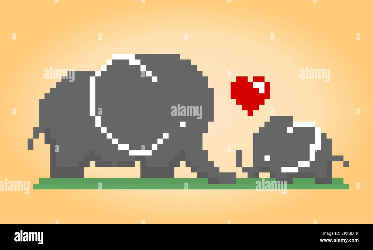 8-bit elephant pixels. Animals in illustrations of vector elephant ...