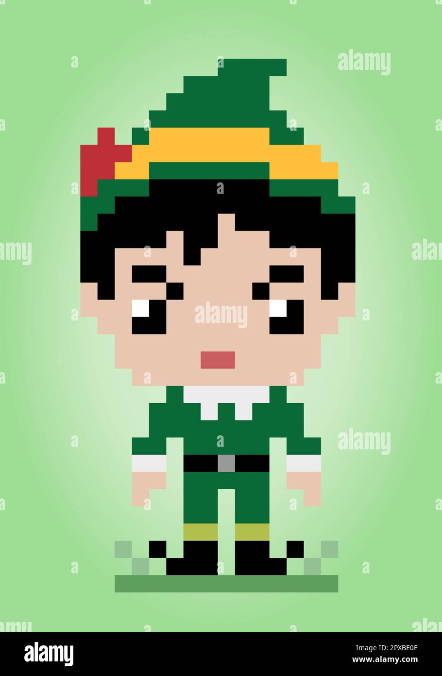 8 bit pixel elf. Human for game assets and cross stitch patterns in vector illustrations Stock ...