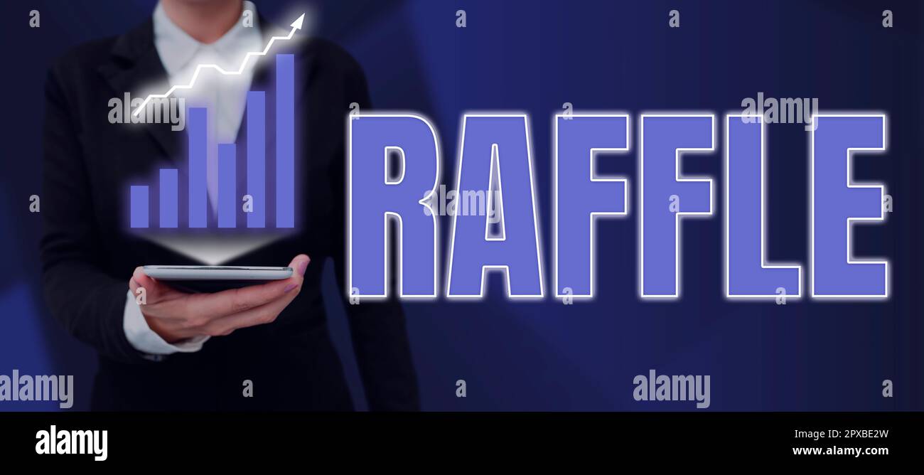 Text caption presenting Raffle, Business concept means of raising money ...