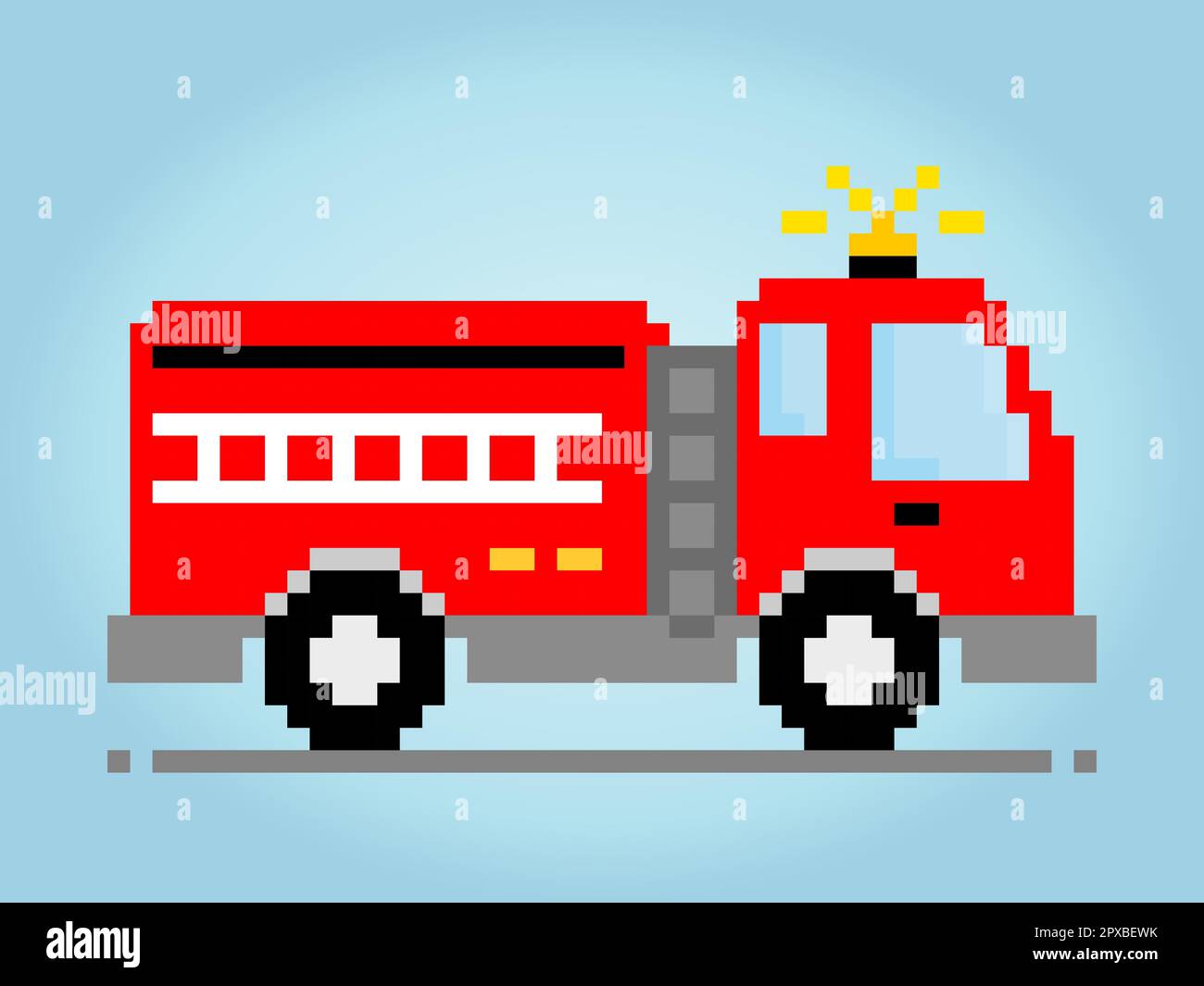 8-bit pixel fire truck image. Car in vector illustration of cross ...