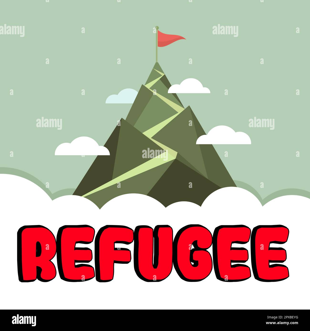 Sign displaying Refugee, Word for refer to movements of large groups of ...