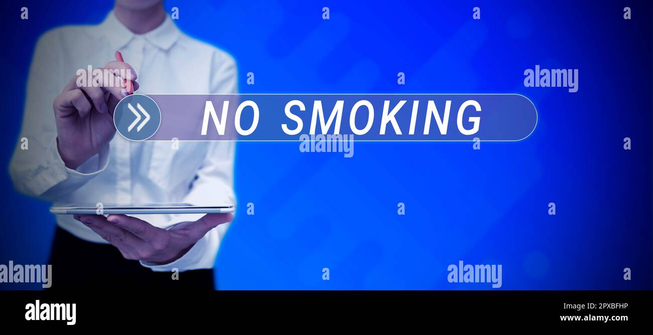 Hand writing sign No Smoking, Concept meaning using tobacco is forbiden ...