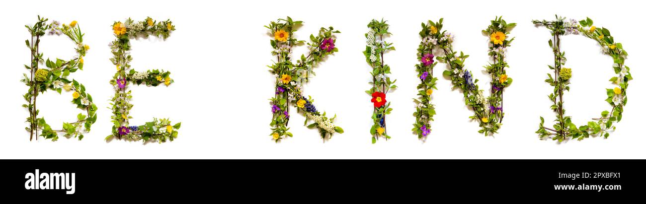 Blooming Flower Letters Building English Word Be Kind. Summer And ...