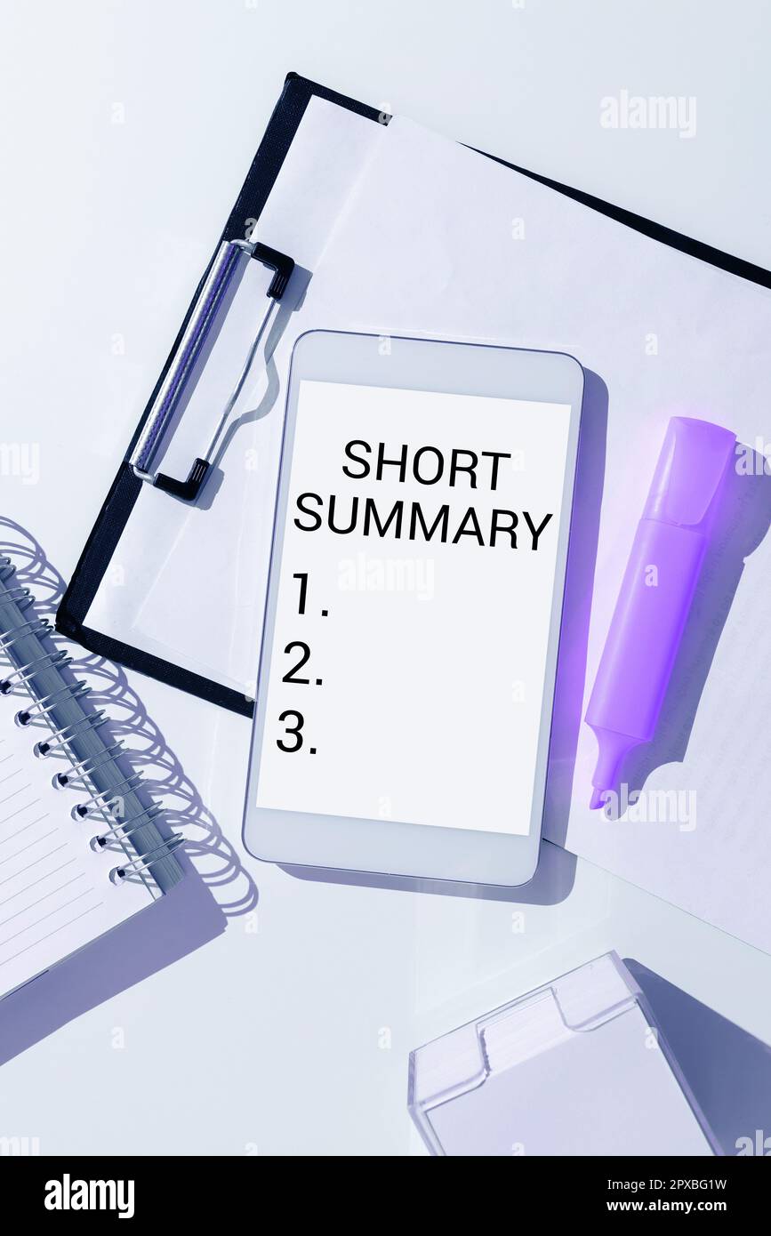 Sign displaying Short Summary, Conceptual photo Brief statement of main ...