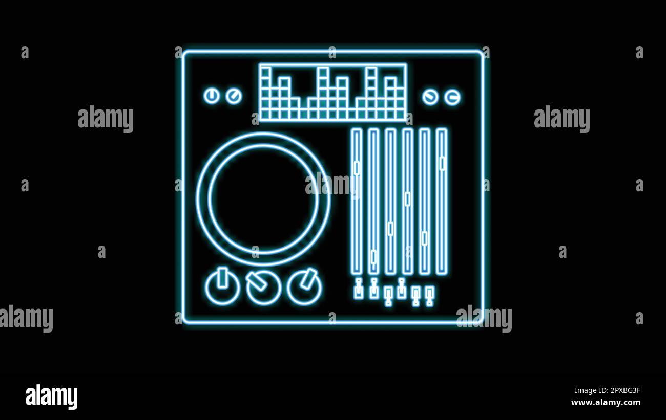 Blue neon dj console in vinyl old retro hipster vintage from 70s, 80s ...