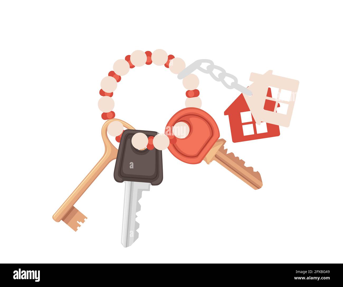 Beads keychain with different keys vector illustration isolated on ...
