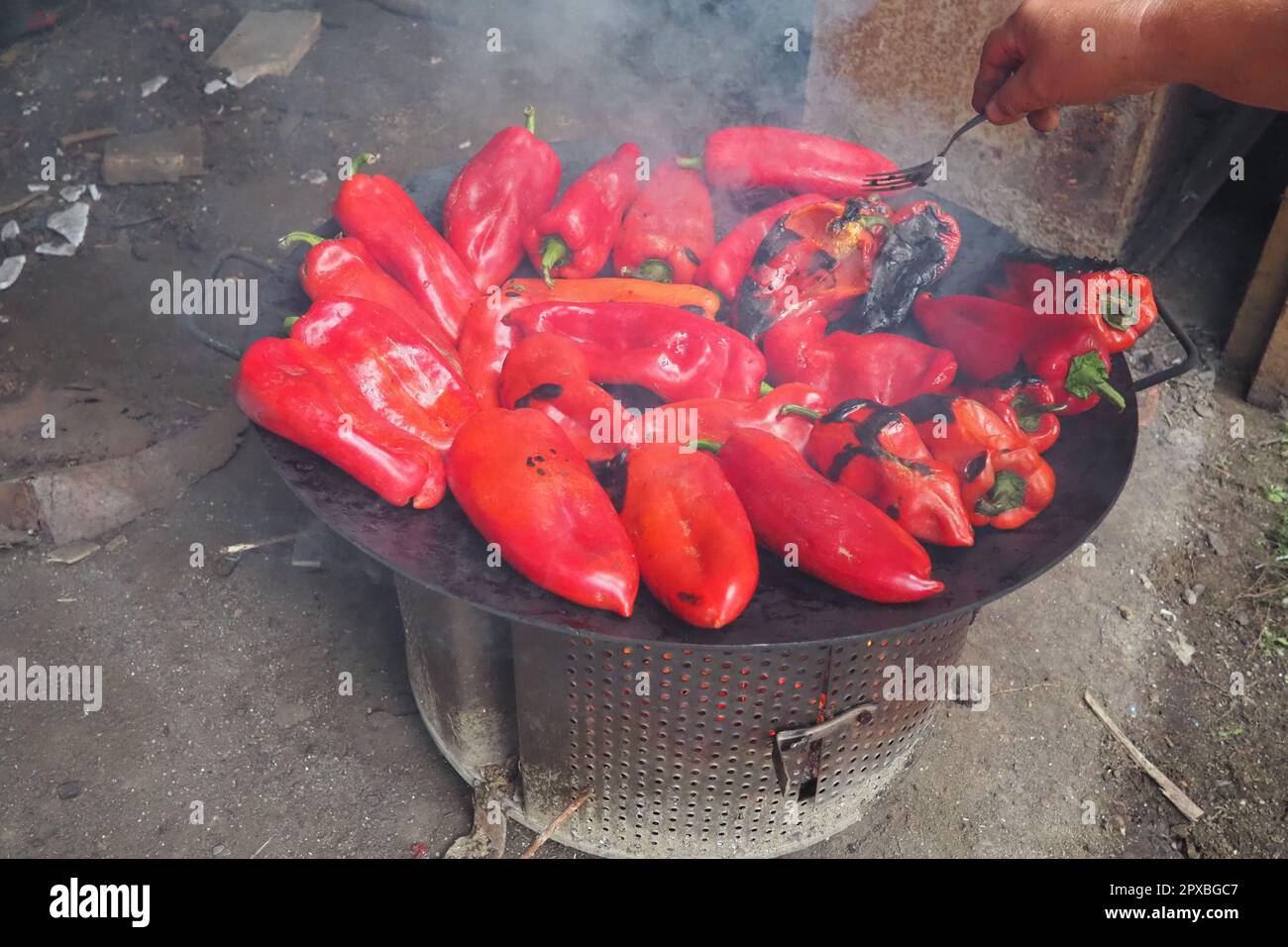 Roasting red peppers for a smoky flavor and quick peeling. Thermal ...