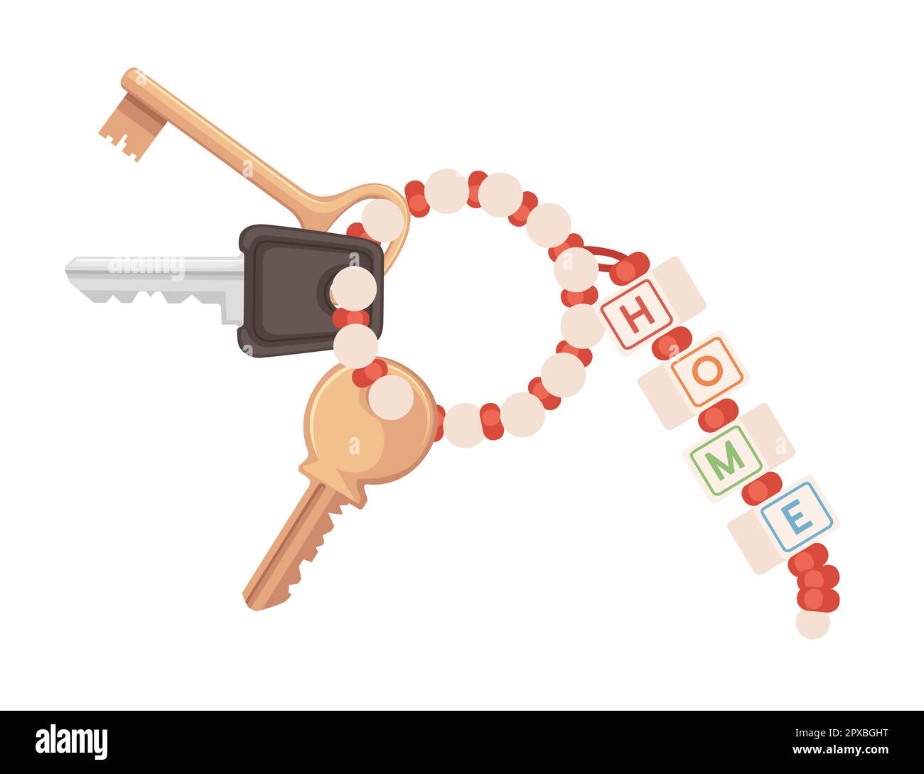 Beads keychain with different keys vector illustration isolated on ...