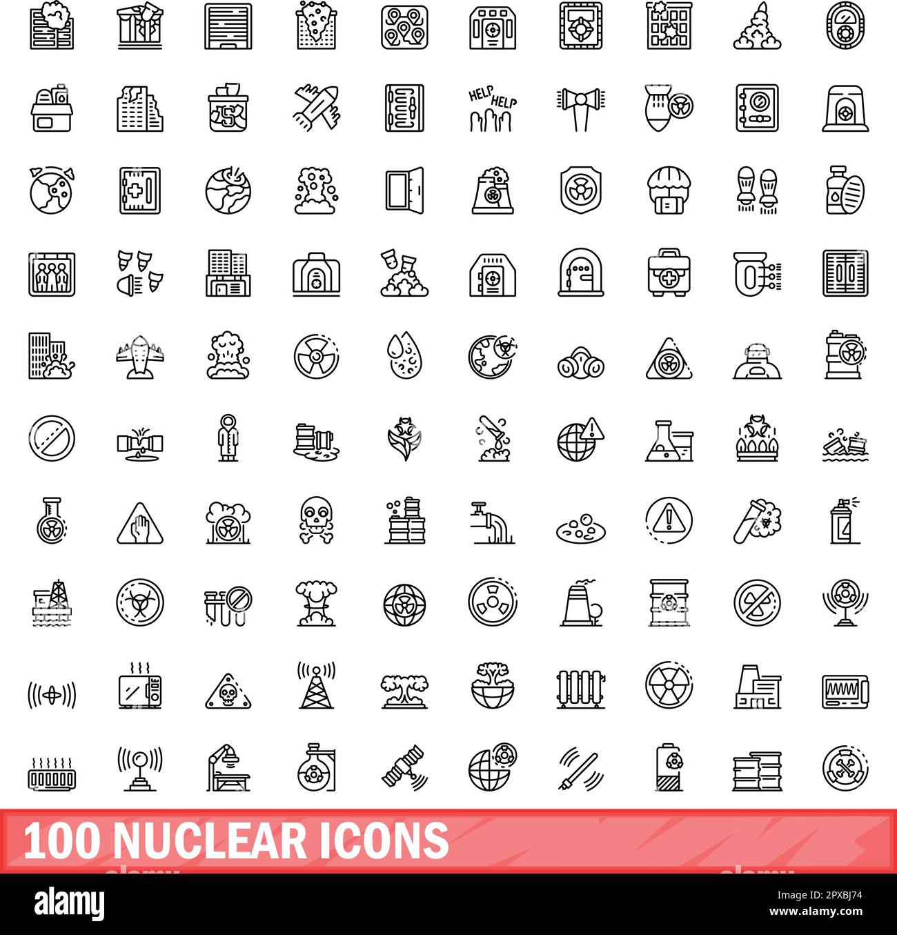 100 nuclear icons set. Outline illustration of 100 nuclear icons vector ...