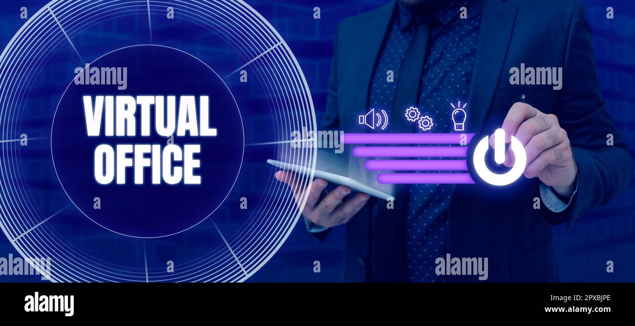 Hand writing sign Virtual Office, Internet Concept Mobile work ...