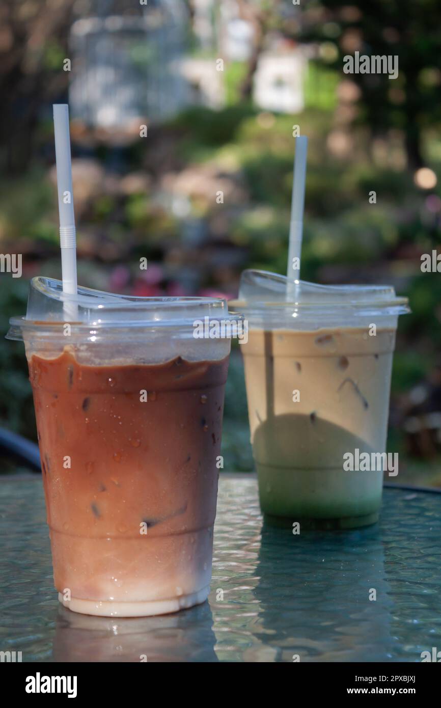 Iced coffee with nature background, stock photo Stock Photo - Alamy