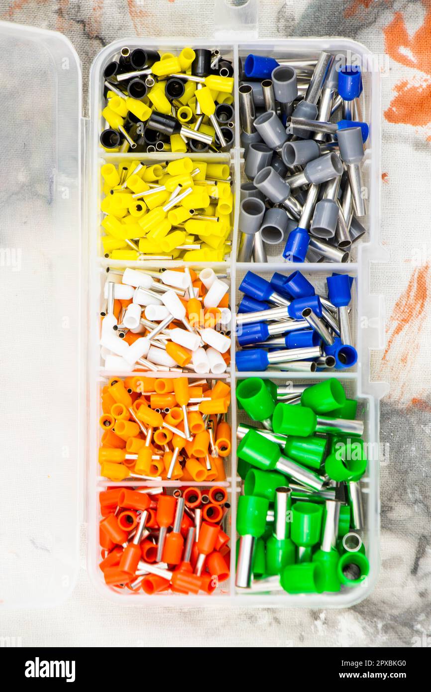 Electric wire connector, colorful set for electric cable pressing Stock ...