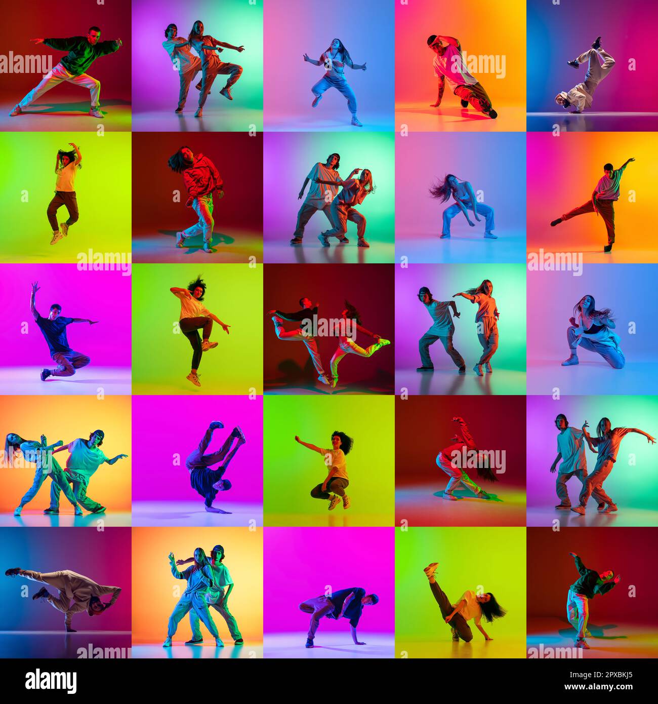 Collage. Diverse young people, male and female hip-hop, freestyle ...