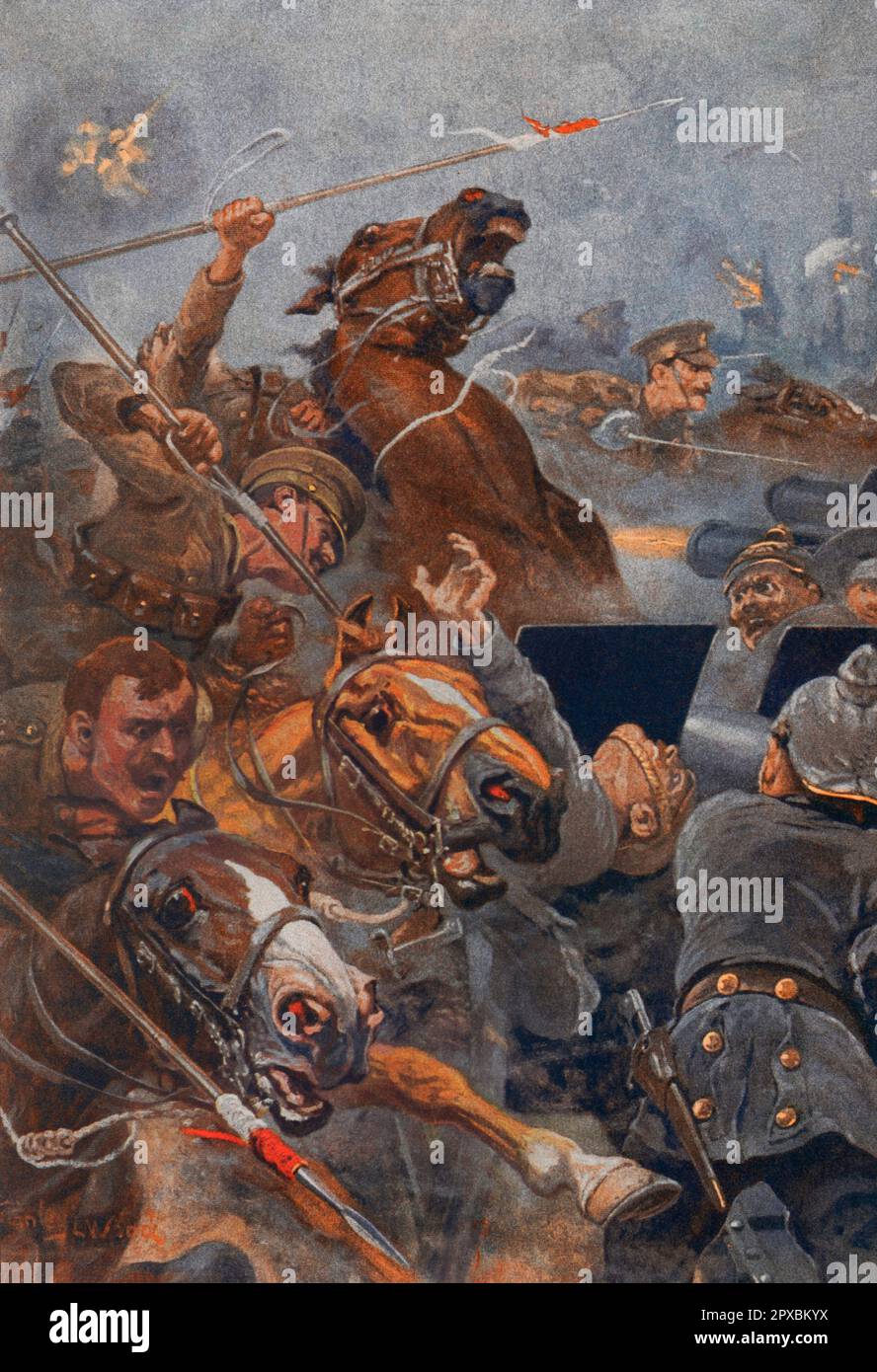 World War I. British Empire at war. Attack of the English Lancers ...