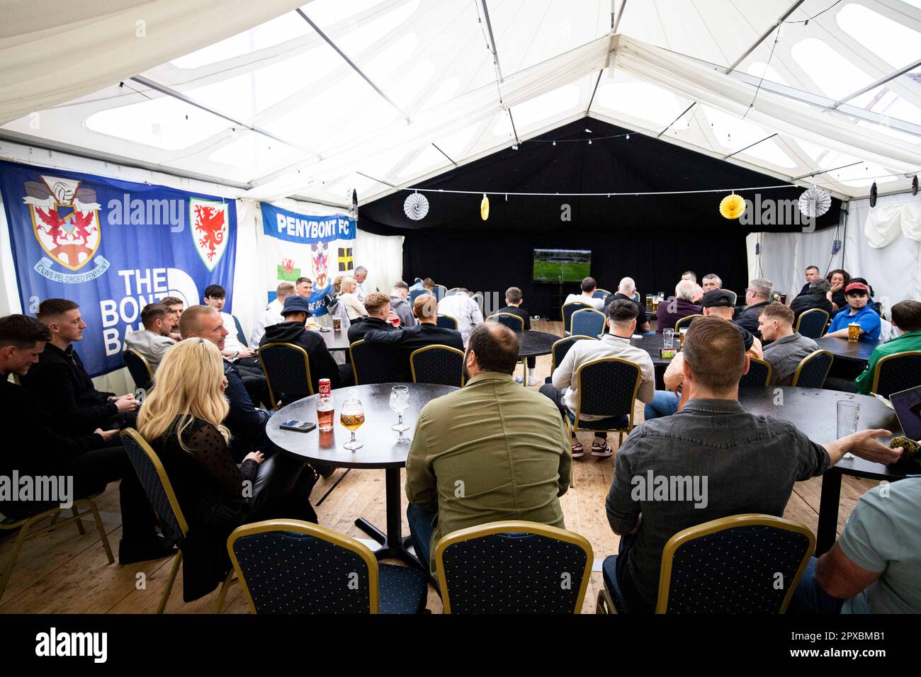 Penybont celebrate qualifying for the UEFA Europa Conference League at ...