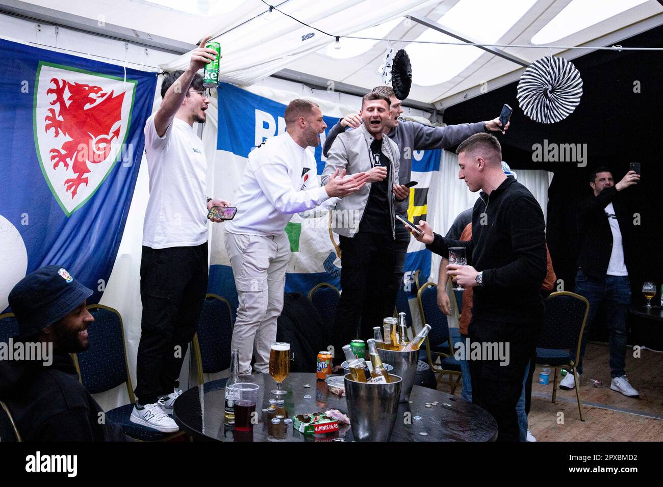 Penybont celebrate qualifying for the UEFA Europa Conference League at ...