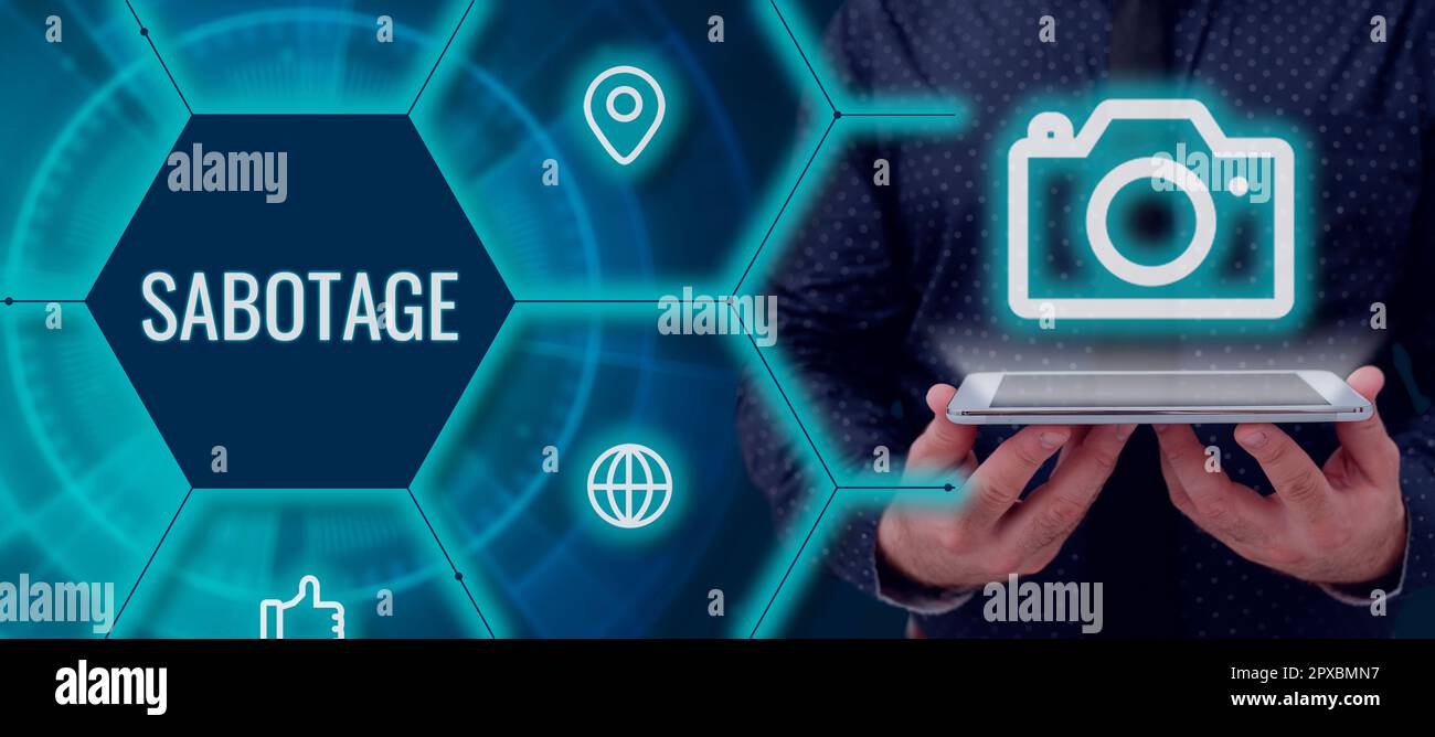 Sign displaying Sabotage, Internet Concept destruction of an employer's ...