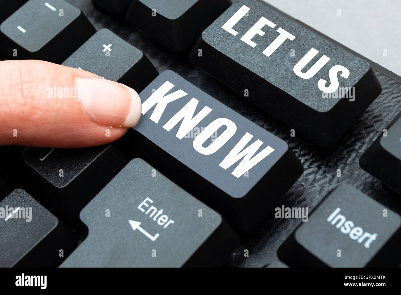 Conceptual caption Let Us Know, Business idea to make or allow an ...