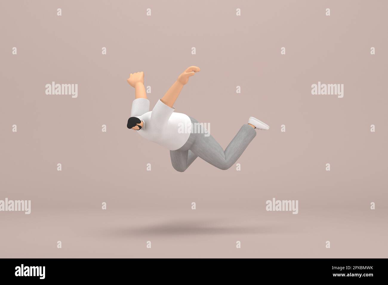 The man with beard wearinggray corduroy pants and white collar t-shirt ...