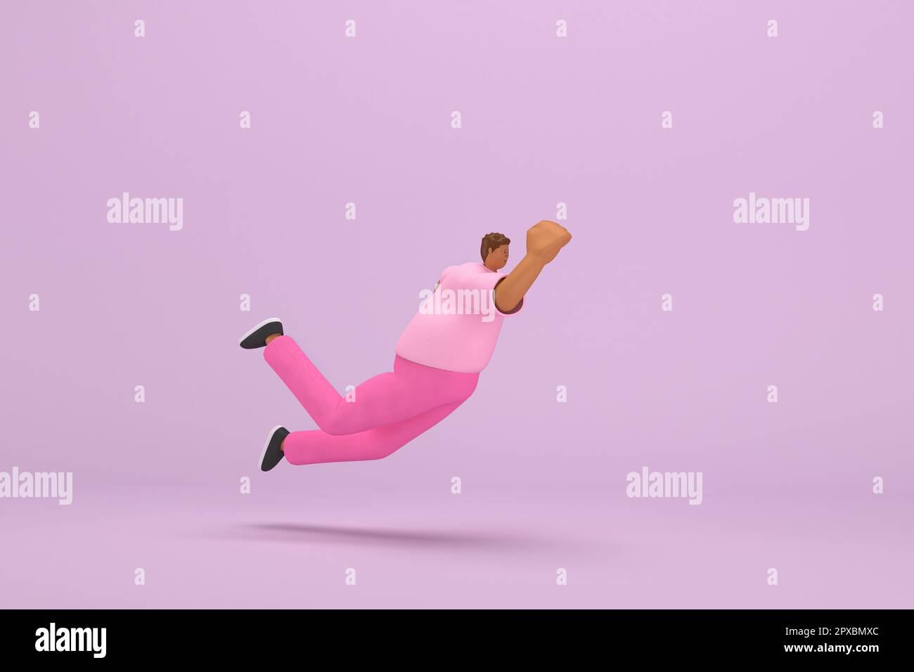 The black man with pink clothes. He is falling down. 3d illustrator of ...
